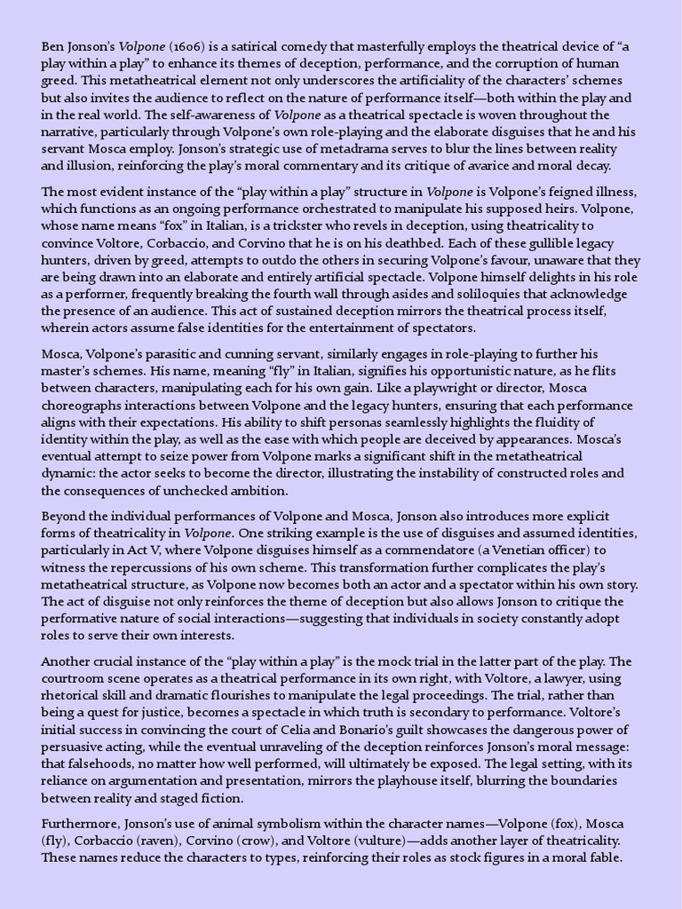 Metadrama and Satire in Volpone | PDF | Theatre