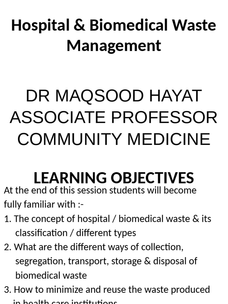 Biomedical Waste Management Overview | PDF | Waste | Infection