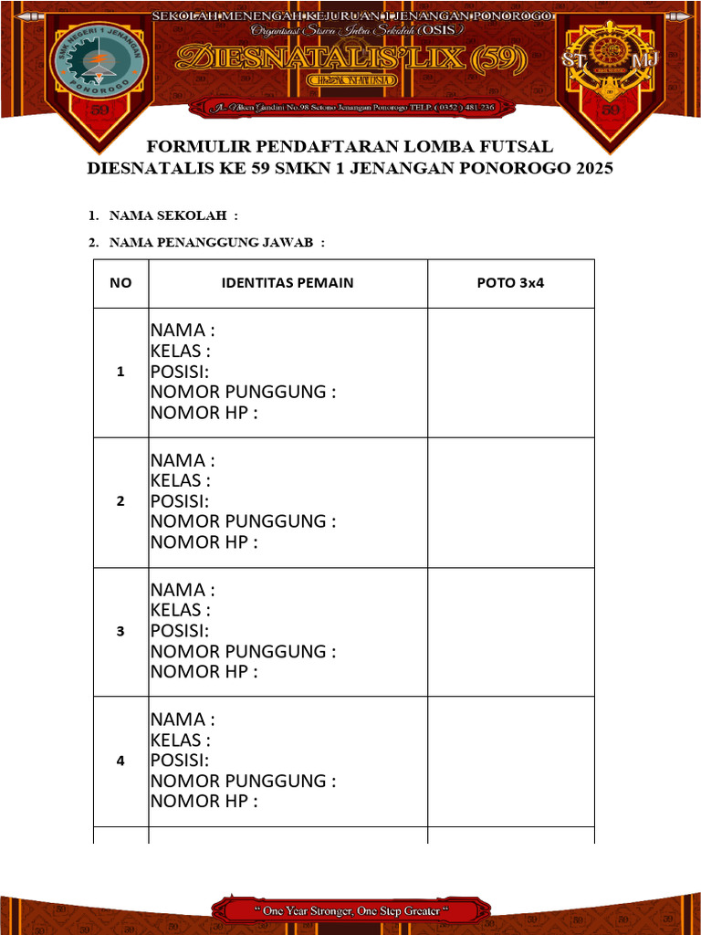 Formulir Pendaftaran Lomba Futsal-1 | PDF