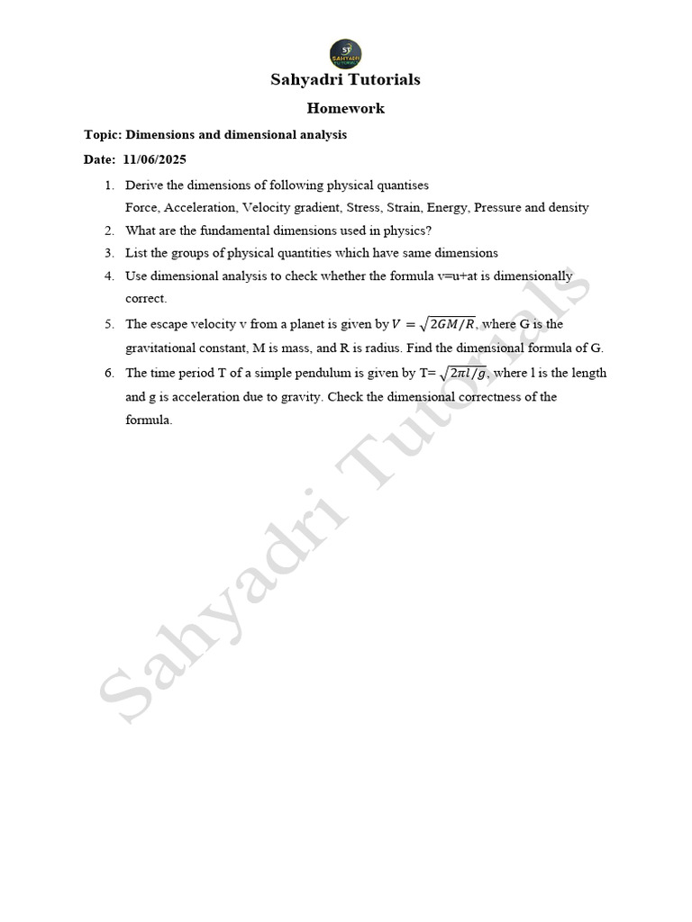 Dimensional Analysis | PDF