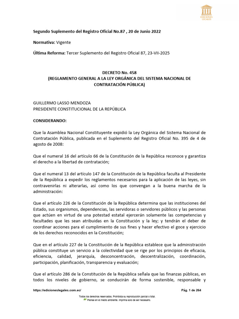 Reglamento General A La Ley OrgÁnica Del Sistema Nacional de ContrataciÓn PÚblica Julio 2025 ...