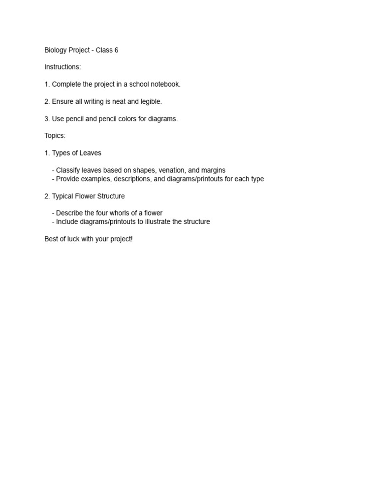 Biology Summer Project Class 6 | PDF