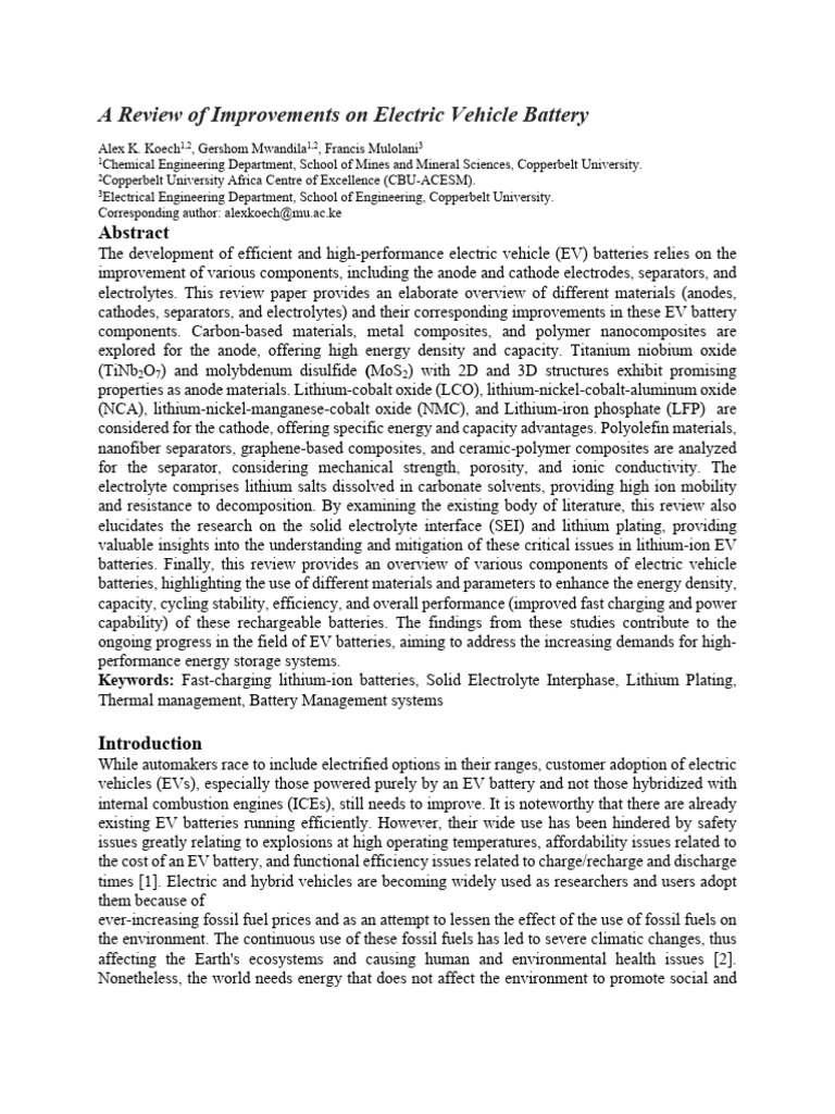 Enhancements in Electric Vehicle Batteries | PDF | Lithium Ion Battery ...