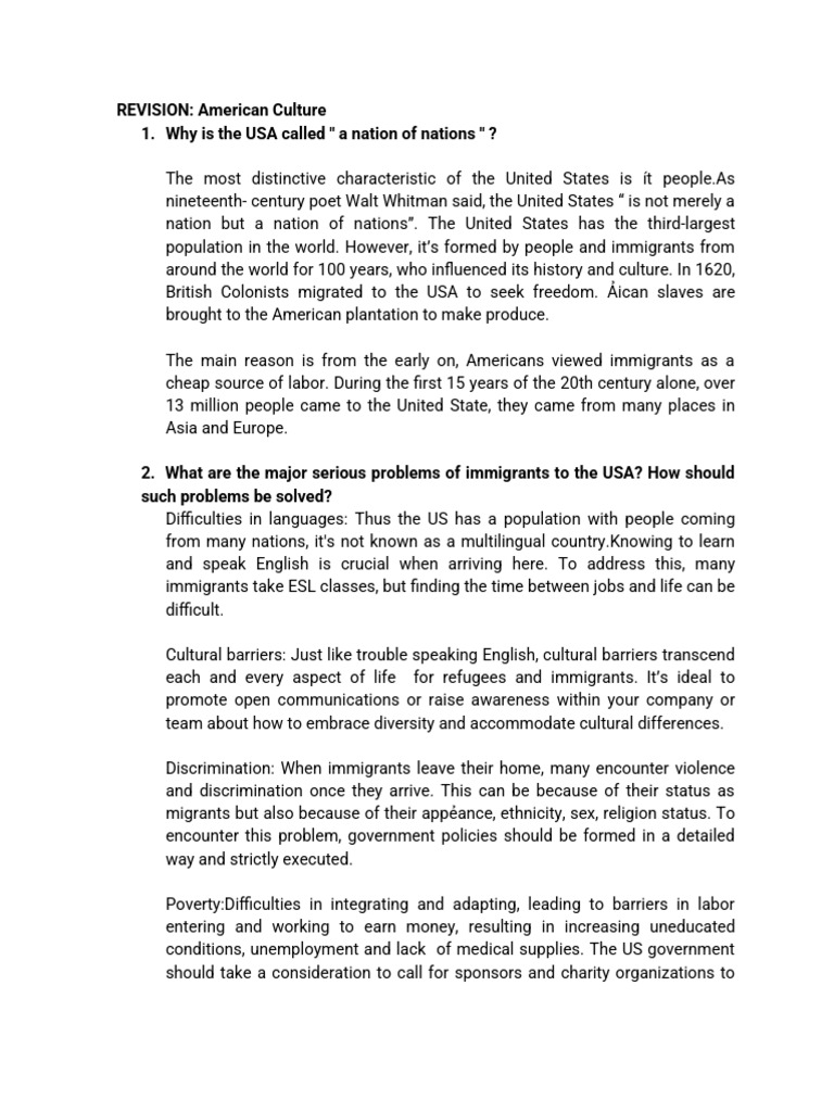 Understanding American Culture and Immigration | PDF | Presidents Of ...