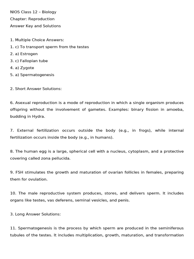 Reproduction Question Paper 30 Marks Solutions | PDF