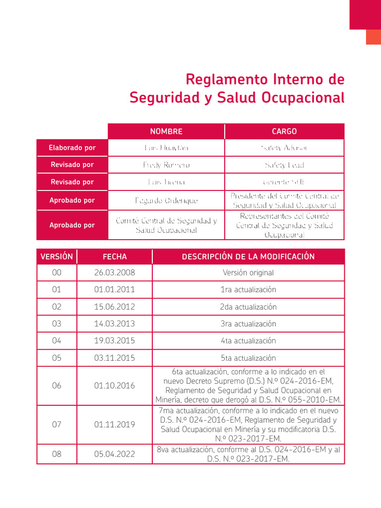 Reglamento Interno de Seguridad y Salud en El Trabajo v2023 | PDF | Seguridad y salud ...