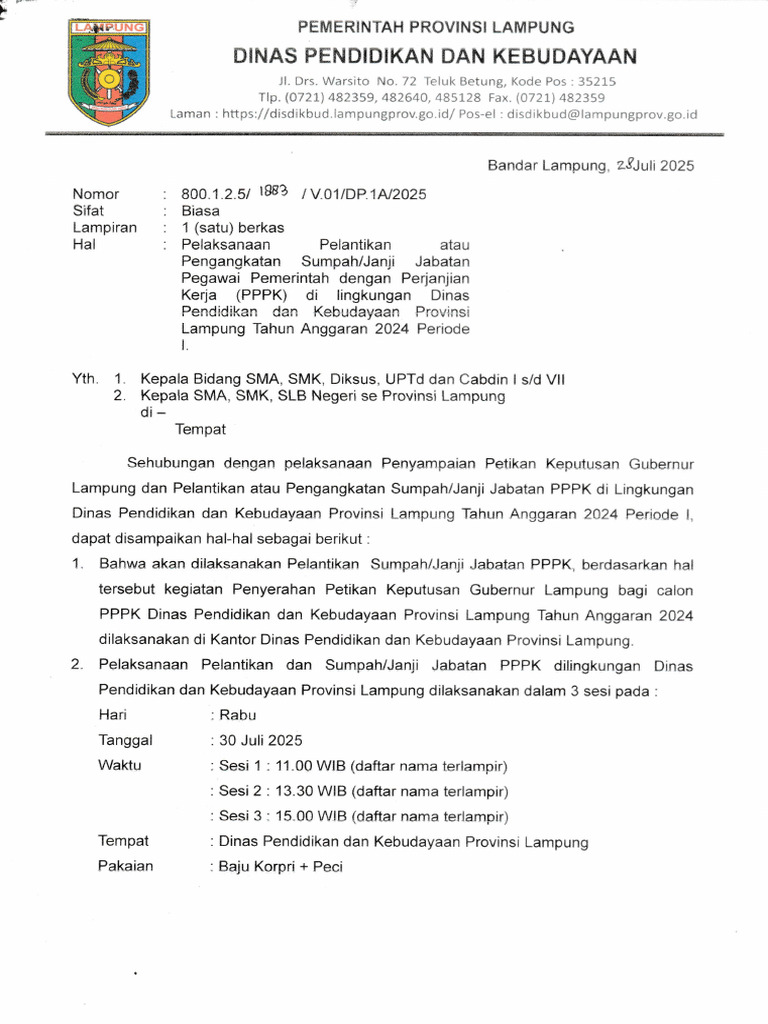 Jadwal Pelaksanaan Pelantikan p3k Tahap 1 Tahun 2024 | PDF