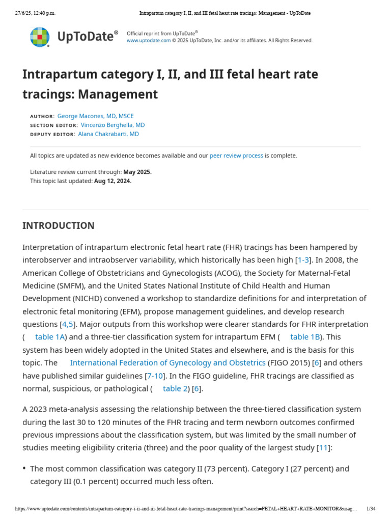 Intrapartum Category I, II, and III Fetal Heart Rate Tracings ...