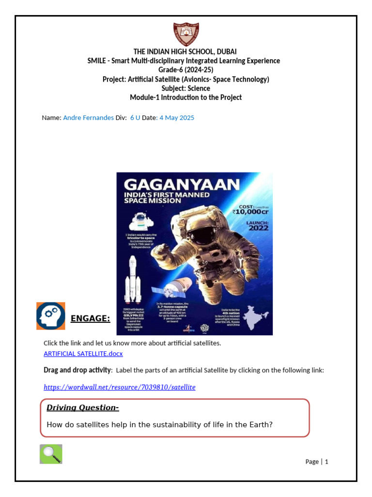 Grade 6 Project on Artificial Satellites | PDF | Satellite | Astronautics