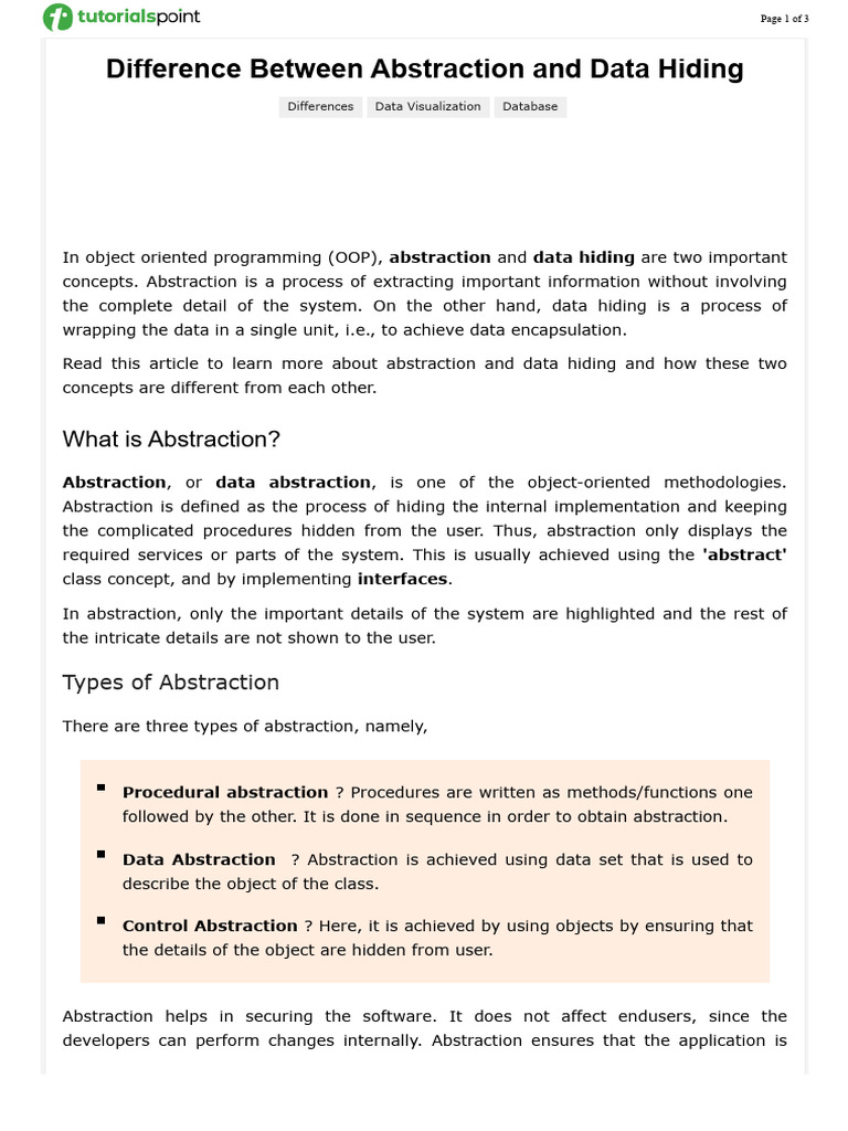 Difference Between Abstraction and Data Hiding | PDF | Object Oriented Programming | Abstraction ...