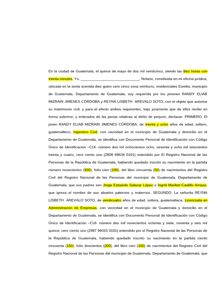 Acta Notaria de Matrimonio Liss y Randy (15mayo2025) | PDF | Matrimonio ...