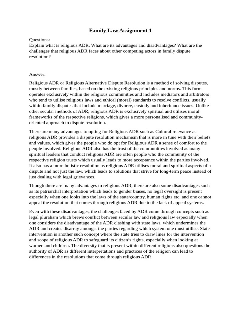 Family Law Assignment 1 - Amit BA LLB | PDF | Alternative Dispute Resolution | Dispute Resolution