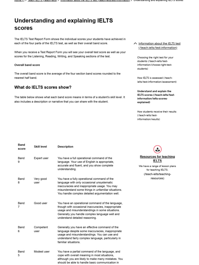 Understanding IELTS Band Scores | PDF | International English Language ...