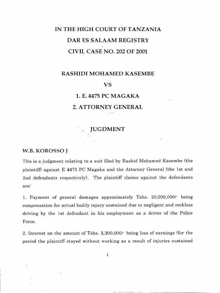 Rashidi Mohamed Kasembe Vs E 4475 PC Magaka Another (Civil Case 202 of ...