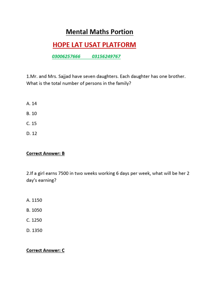 Mental Maths Usat Hope Platform | PDF