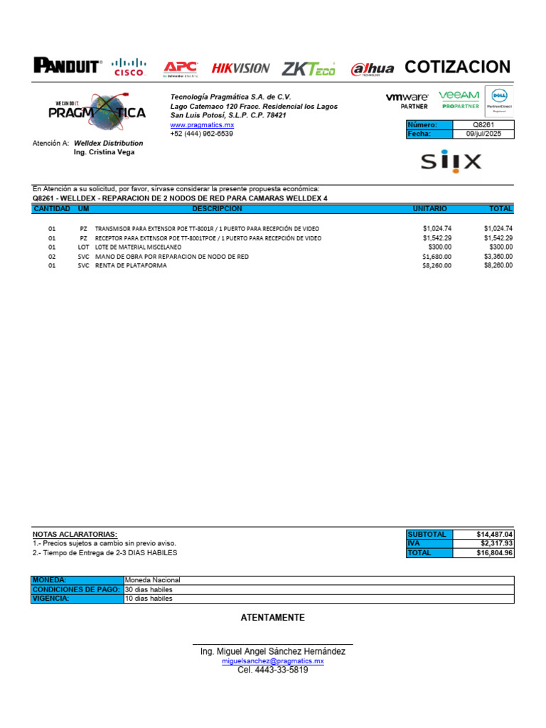 Q8261 - Welldex - Reparacion de 2 Nodos de Red para Camaras Welldex 4 | PDF