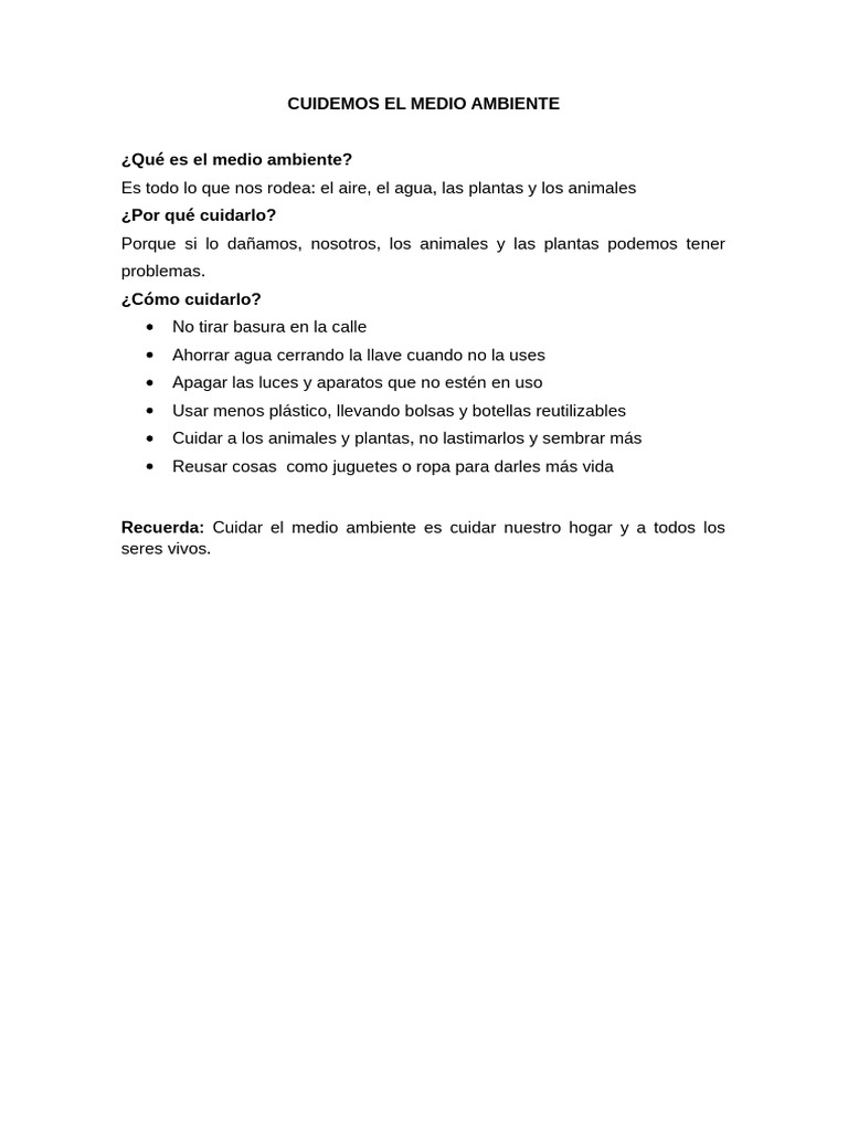 Ficha Informativa Cuidado Del Medio Ambiente | PDF