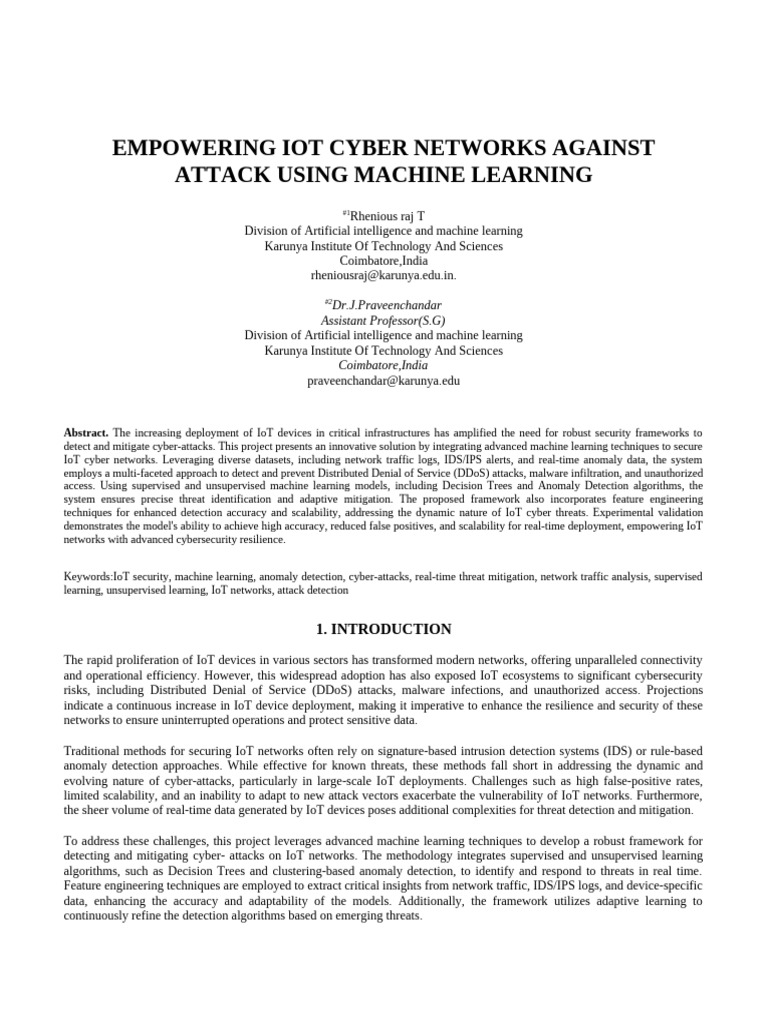 EMPOWERING IOT CYBER NETWORKS AGAINST ATTACK USING MACHINE LEARNING. Paper | PDF | Internet Of ...