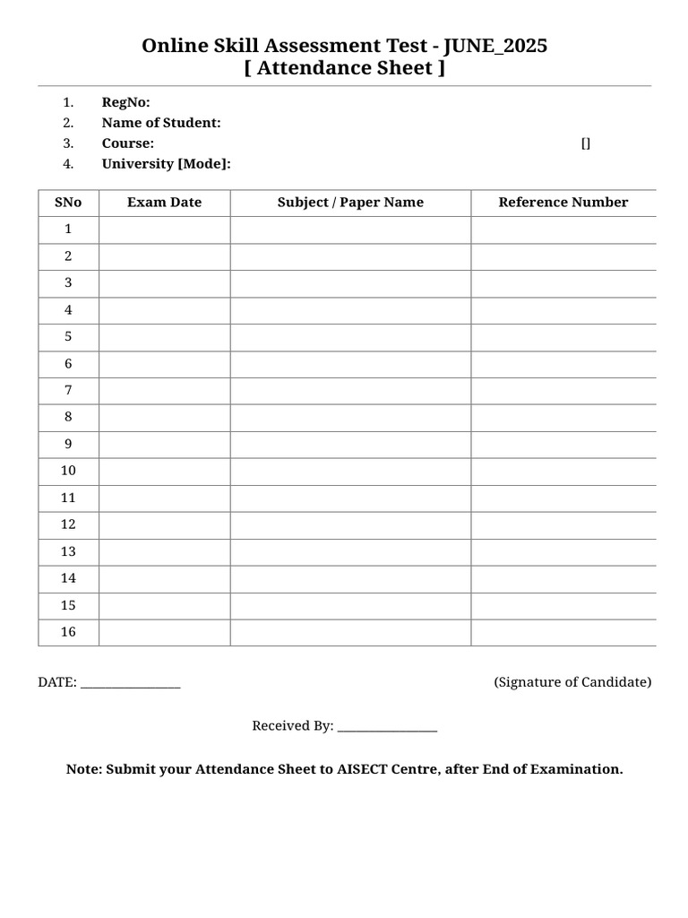 Online Exam Attendance Sheet | PDF