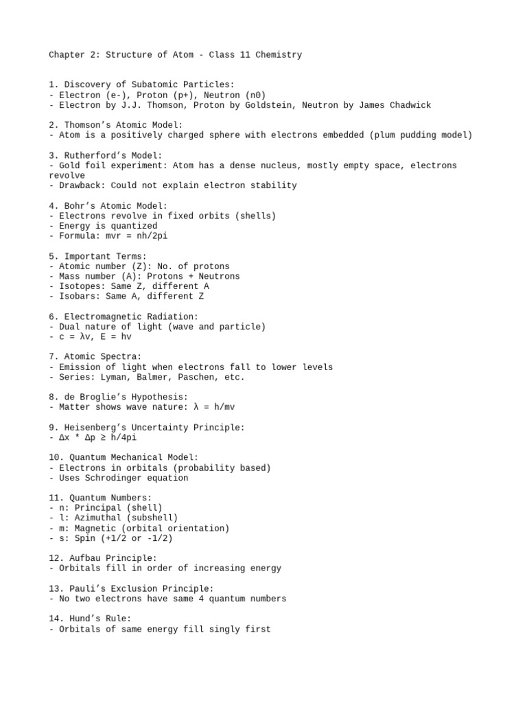 Class 11 Chemistry: Atom Structure Guide | PDF