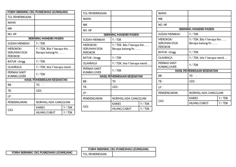 Form Skrining CKG Puskesmas Leuwiliang | PDF