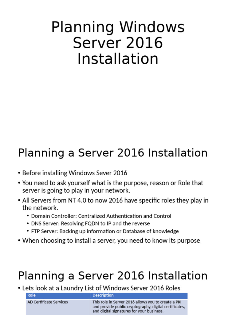 2.1 S2L3 Planning Windows Server 2016 Installation | PDF | Computer Network | Domain Name System