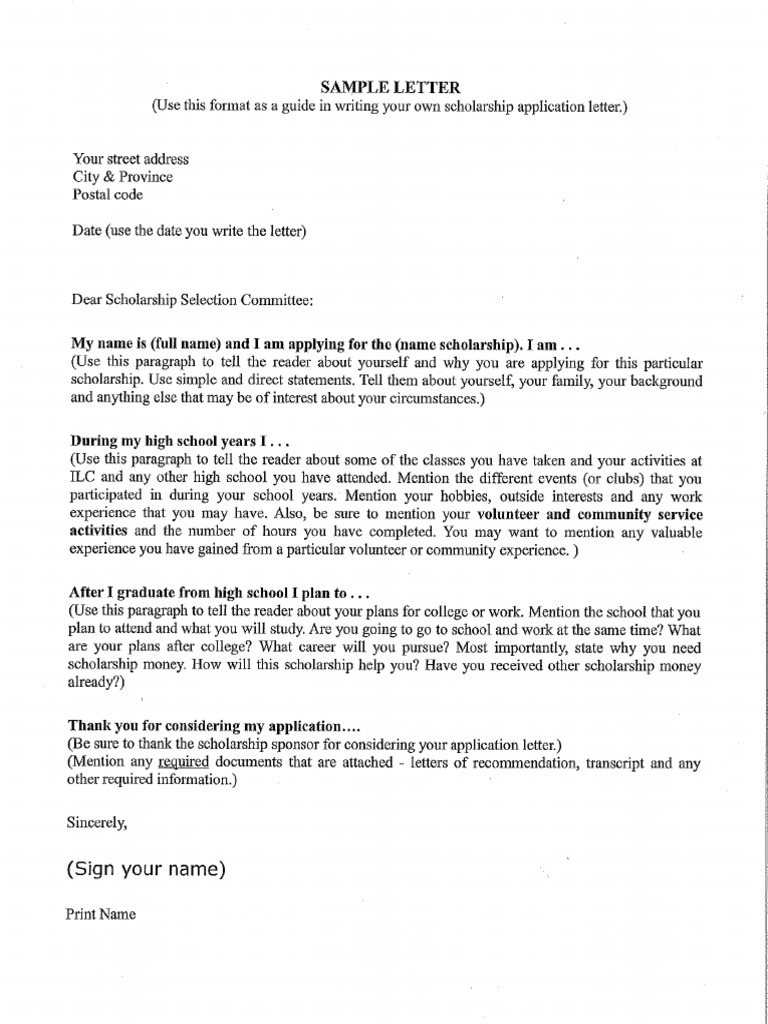 Sample Letter For Scholarships | PDF