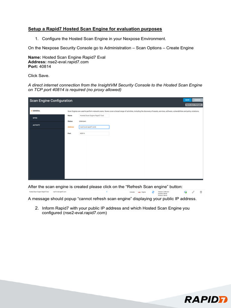 Setup A Rapid7 Hosted Scan Engine For Evaluation Purposes | PDF