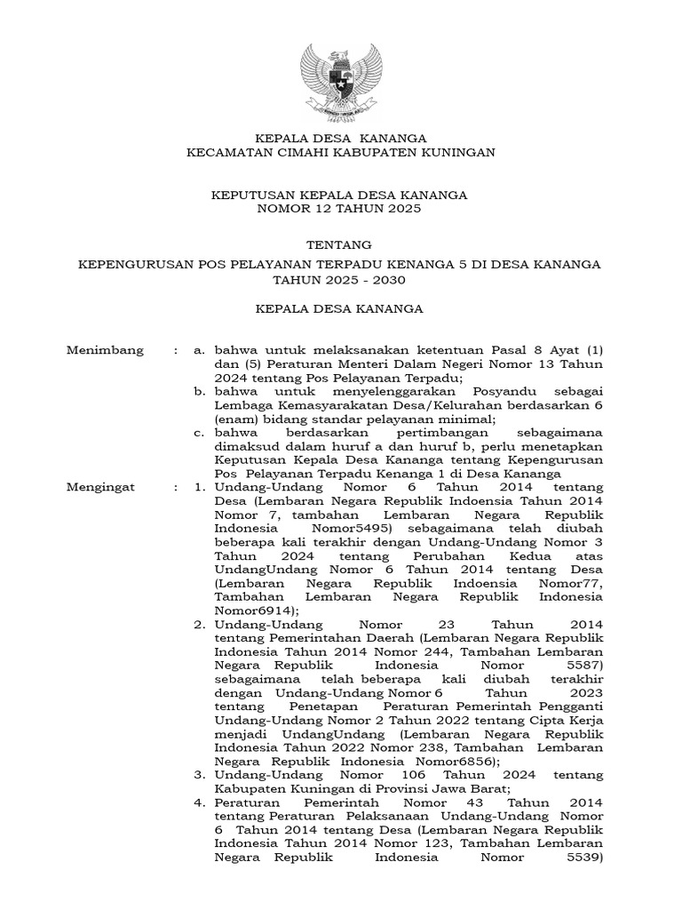 Format SK Kep. Posyandu Kenanga 5 Desa Kananga | PDF