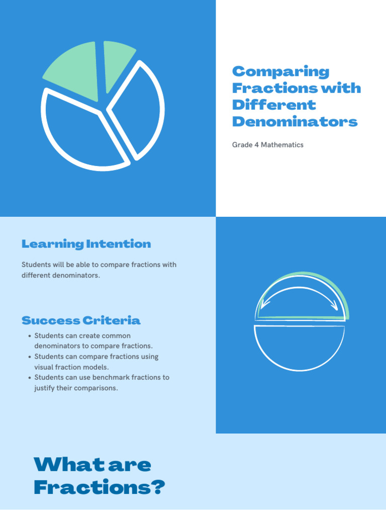 Comparing Fractions Presentation in Blue & Green Minimalist Style | PDF ...