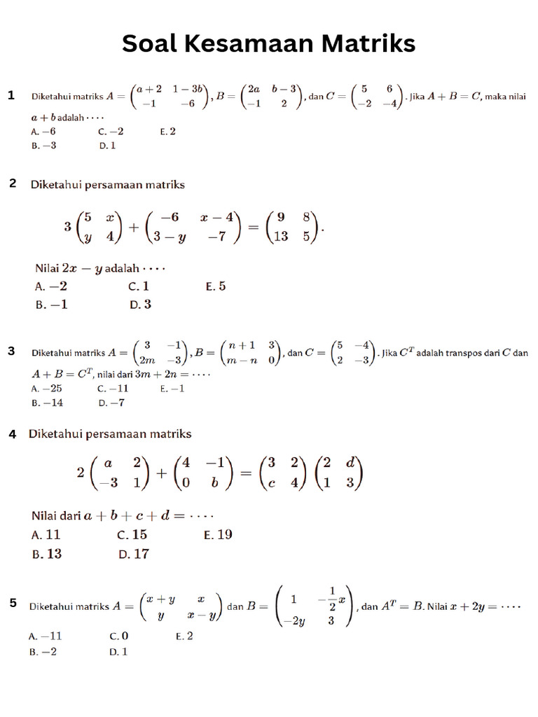 Soal Kesamaan Matriks | PDF