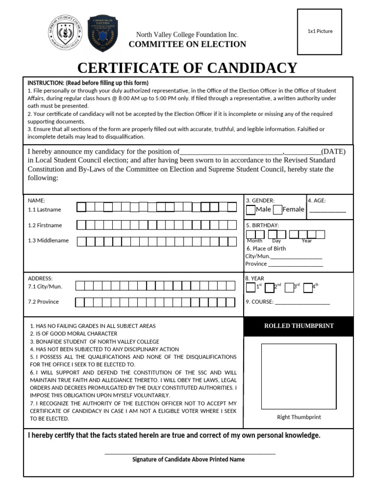 North Valley College Candidacy Form | PDF | Government