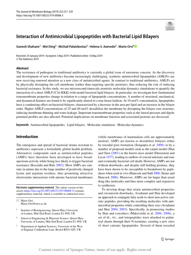 Deuterium SCD POPE Bacterial 2019 | PDF | Lipid Bilayer | Cell Membrane