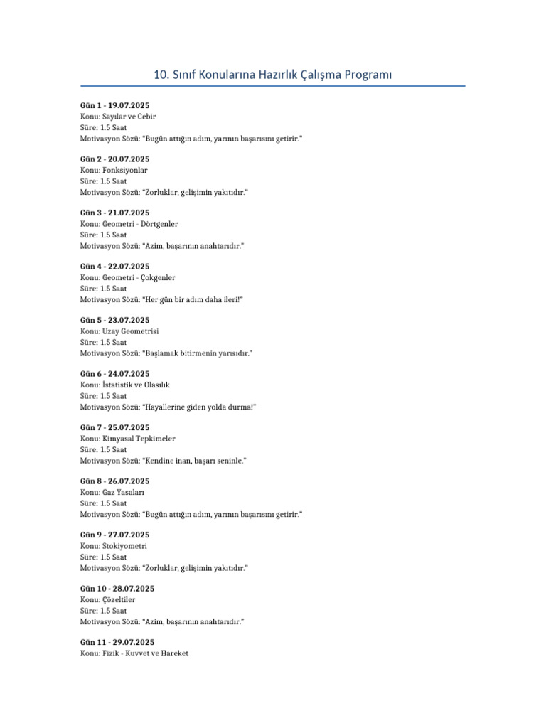 10 Sinif Hazirlik Programi | PDF