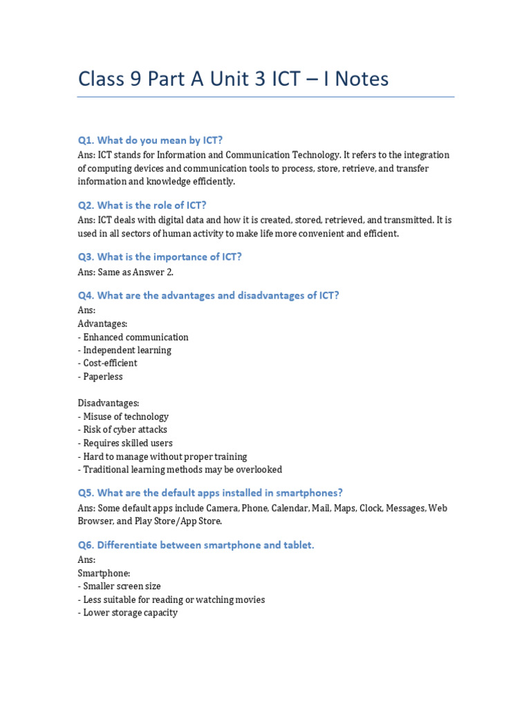 Class 9 IT Part A Unit 3 ICT-I Notes | PDF | World Wide Web | Internet ...