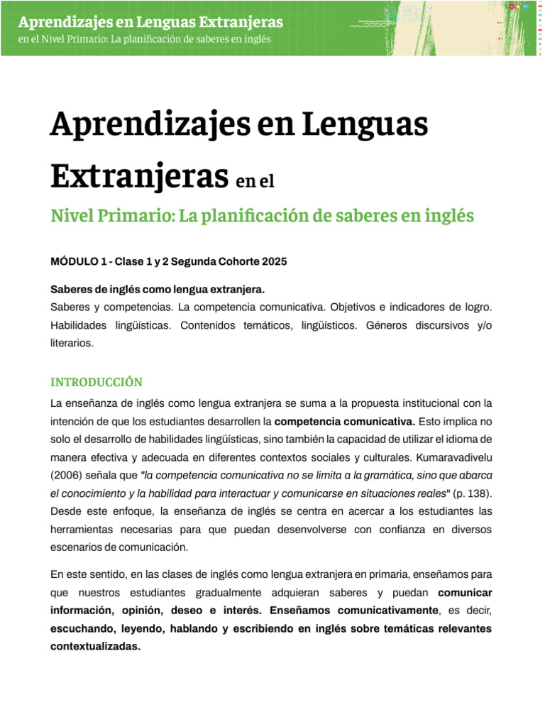 MÓDULO 1 - Clase 1 y 2 2025 | PDF | Segundo lenguaje | Lingüística