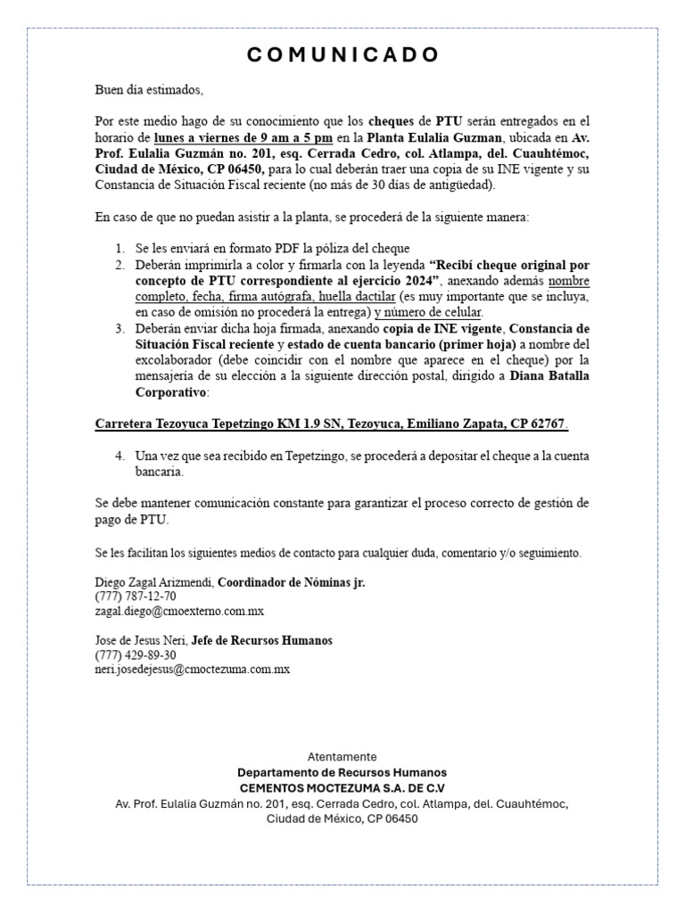 Comunicado PTU Bajas 2025-1 | PDF