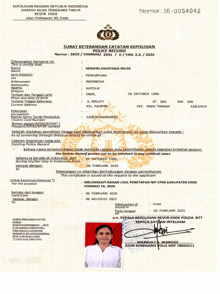 SKCK - Serafin Anastasia Mude | PDF