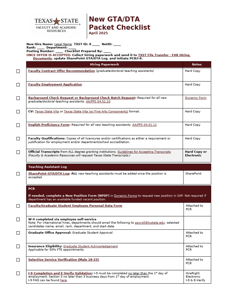 GTA - DTA Packet Checklist | PDF | E Verify