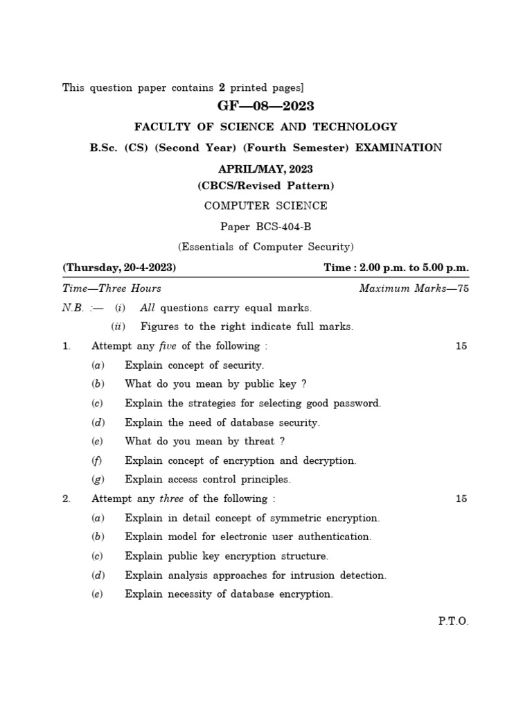Computer Security Exam Paper 2023 | PDF