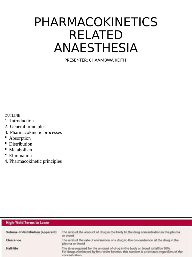 Pharmacokinetics in Anaesthesia Explained | PDF | Drug Metabolism | Pharmacokinetics