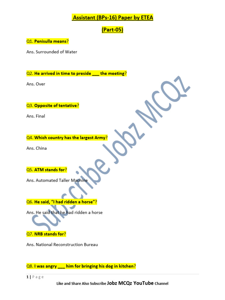 Assistant Paper by ETEA Part-05 | PDF