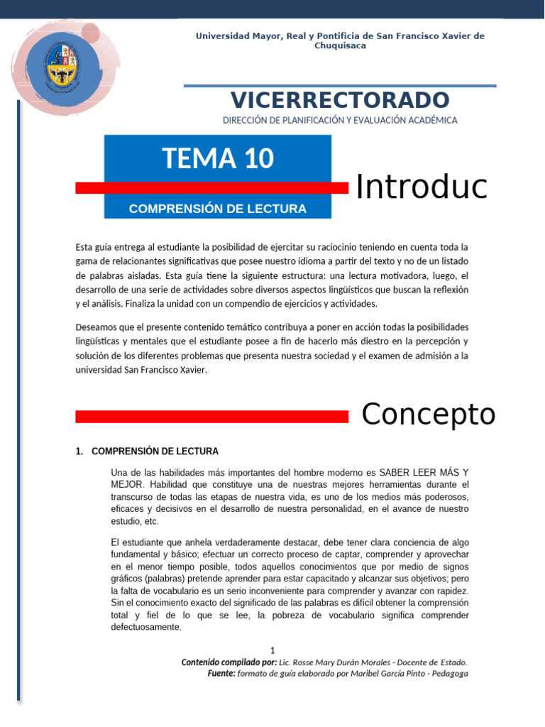 Material Textual Tema 10 Comprensión de Lectura | PDF | Comprensión ...
