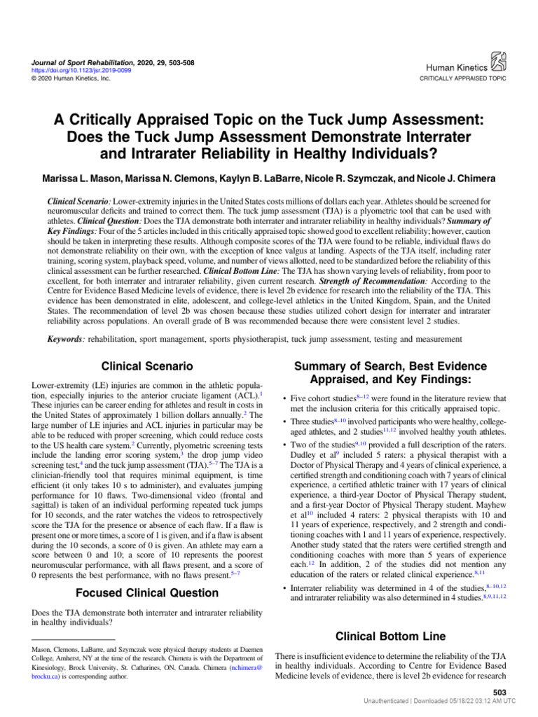 [15433072 - Journal of Sport Rehabilitation] a Critically Appraised ...