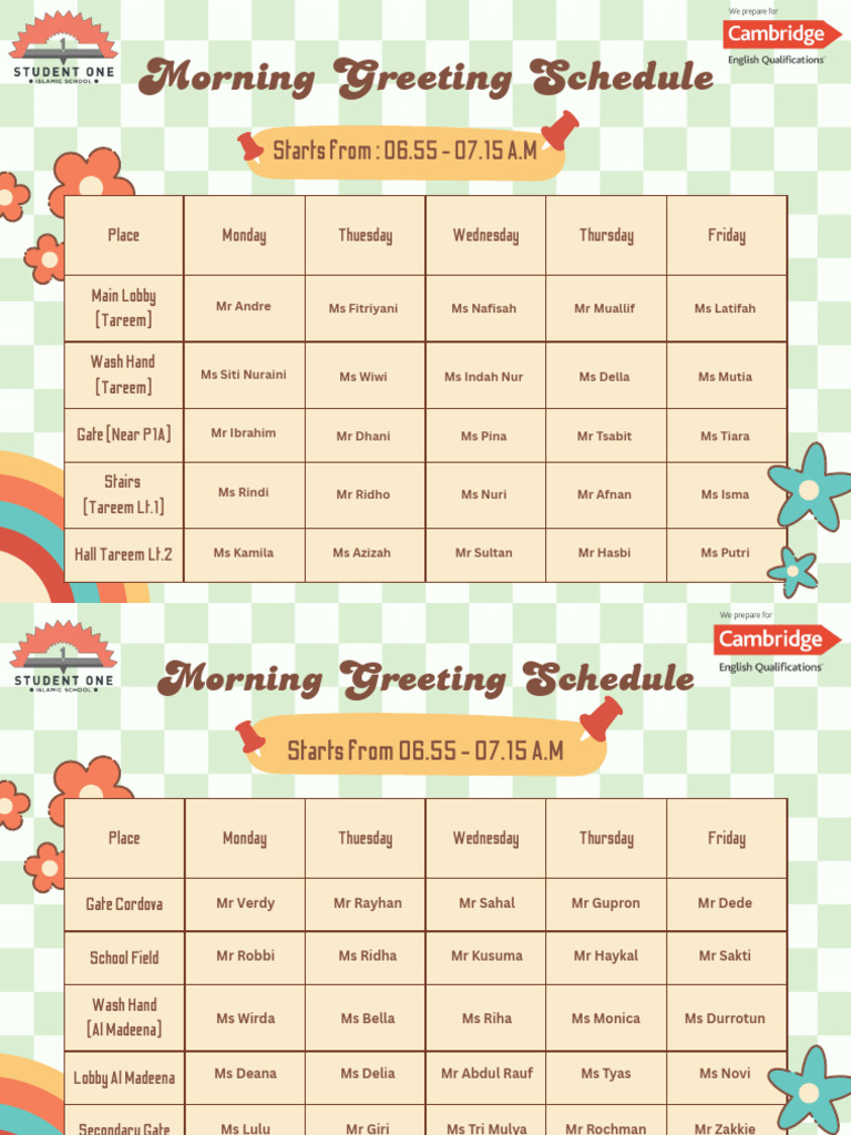 Weekly Morning Greeting Schedule | PDF