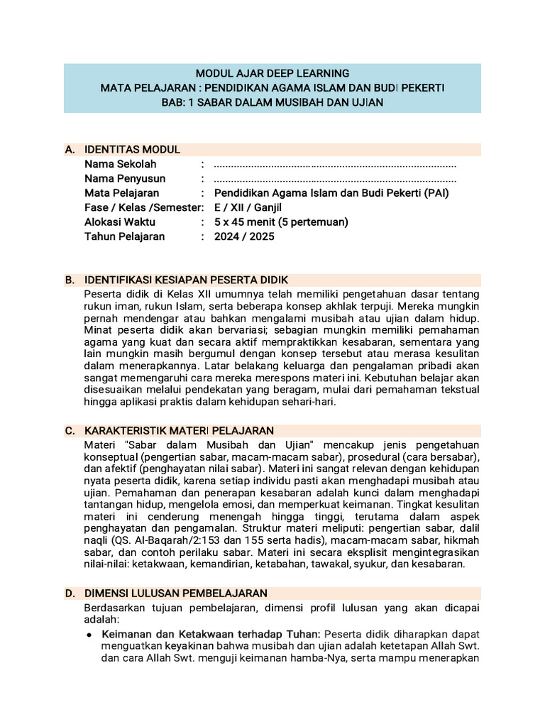 Modul Bab 1 Sabar Dalam Musibah Dan Ujian | PDF