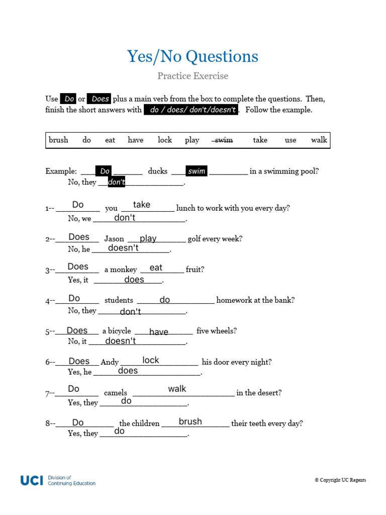 C1M4L3 - Yes No Questions Practice Exercise | PDF