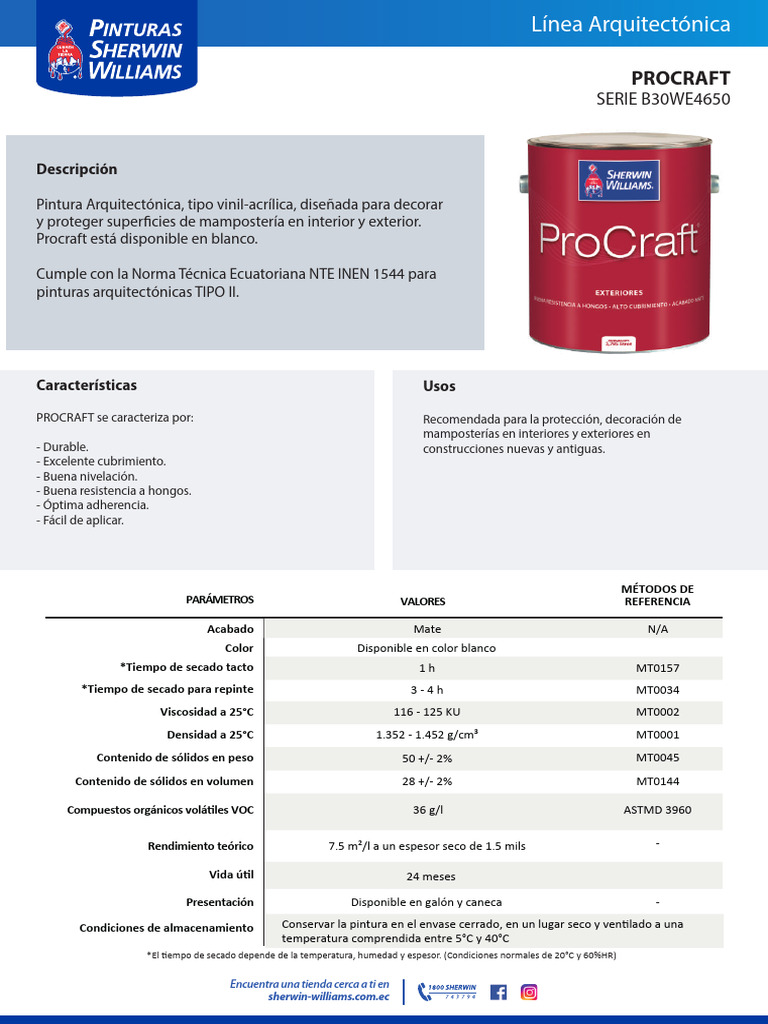 TDS Procraft Exteriores Sherwin | PDF | Pintar | Agua