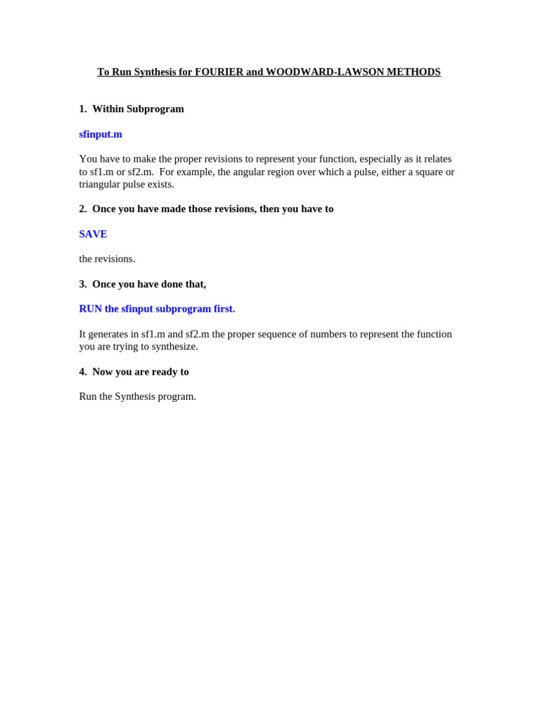 Read Me - How To Run Synthesis For Fourier and Woodward-Lawson Programs | PDF