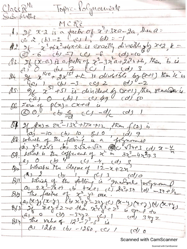 Class 9th MCQ Poly | PDF